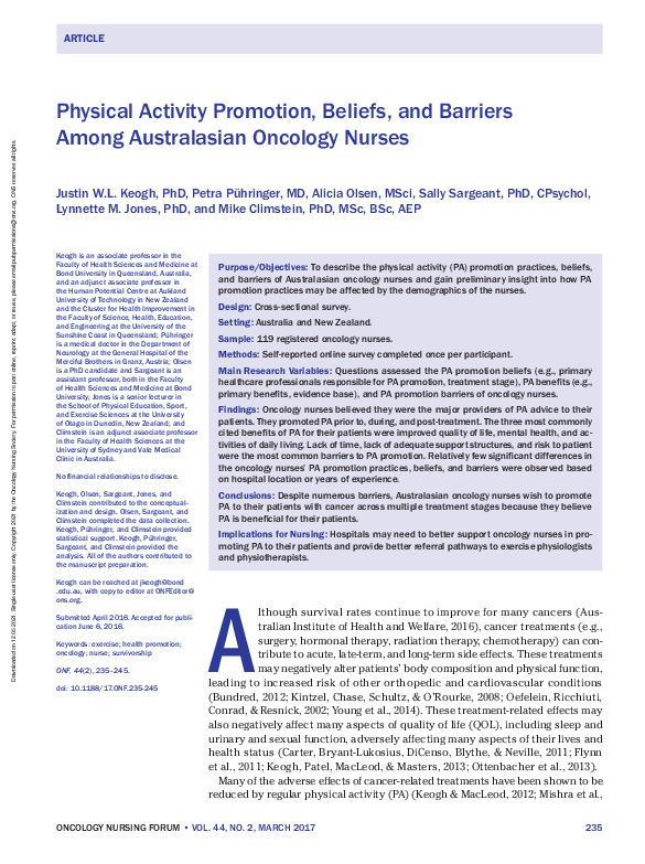 (PDF) Physical Activity Promotion, Beliefs, and Barriers Among ...