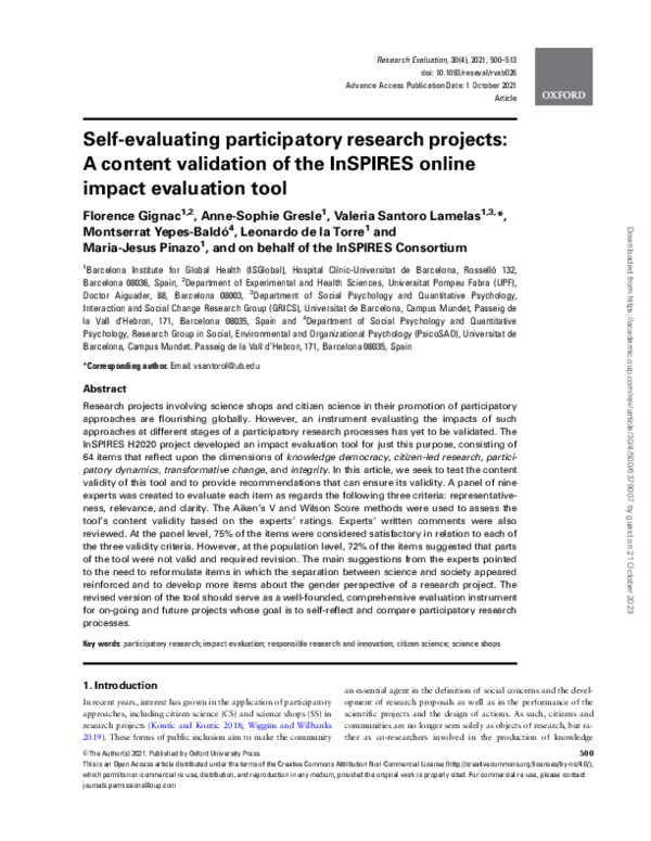 (PDF) Self-evaluating participatory research projects: A content ...