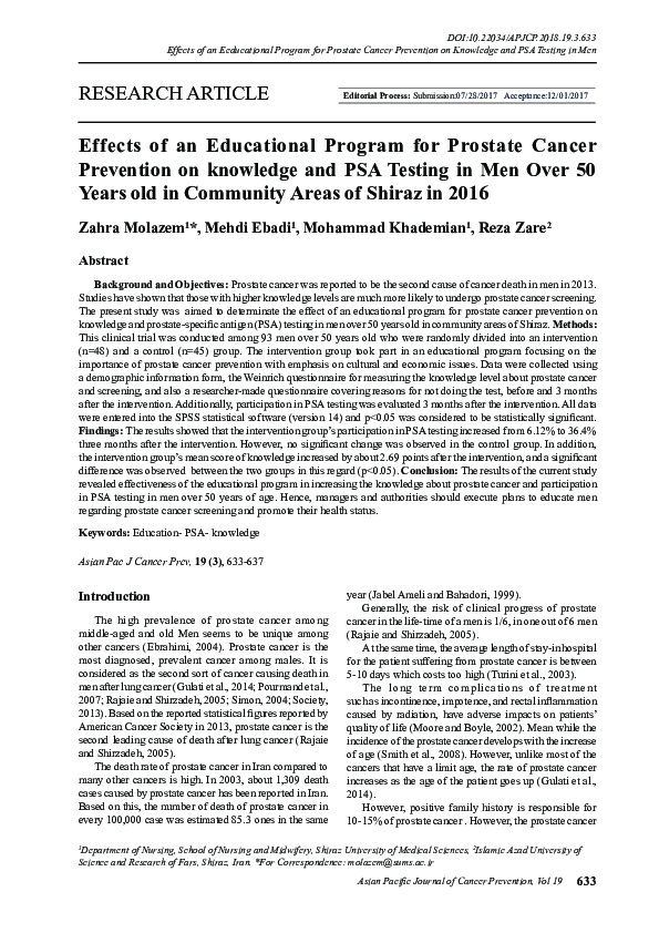 (PDF) Effects of an Educational Program for Prostate Cancer Prevention ...