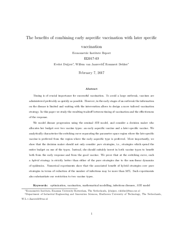 (PDF) The benefits of combining early aspecific vaccination with later ...
