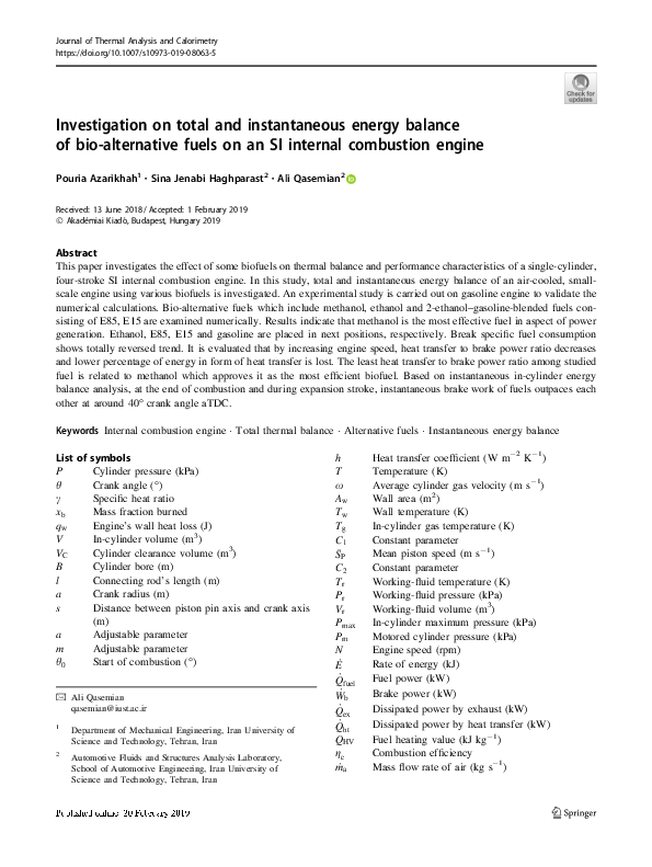 (PDF) Investigation on total and instantaneous energy balance of bio-alternative fuels on an SI ...