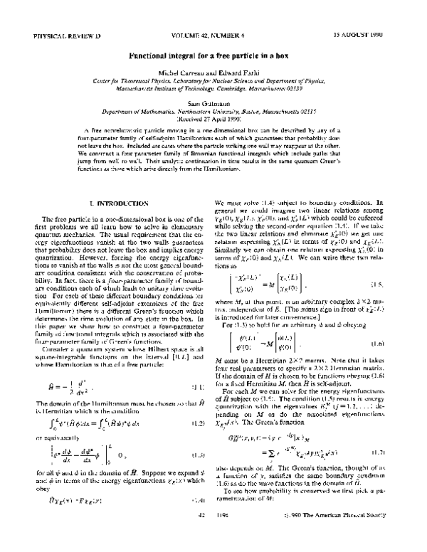 (PDF) Functional integral for a free particle in a box | Michel Carreau - Academia.edu
