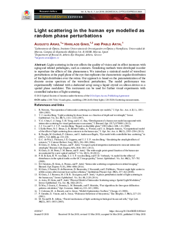 (PDF) Light scattering in the human eye modelled as random phase perturbations
