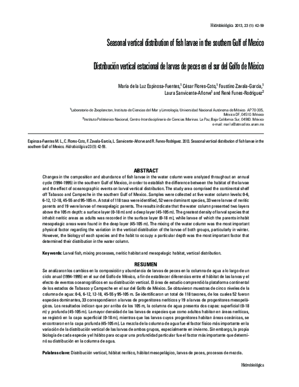 (PDF) Seasonal vertical distribution of fish larvae in the southern ...
