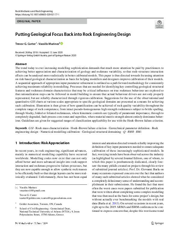 (PDF) Putting Geological Focus Back into Rock Engineering Design