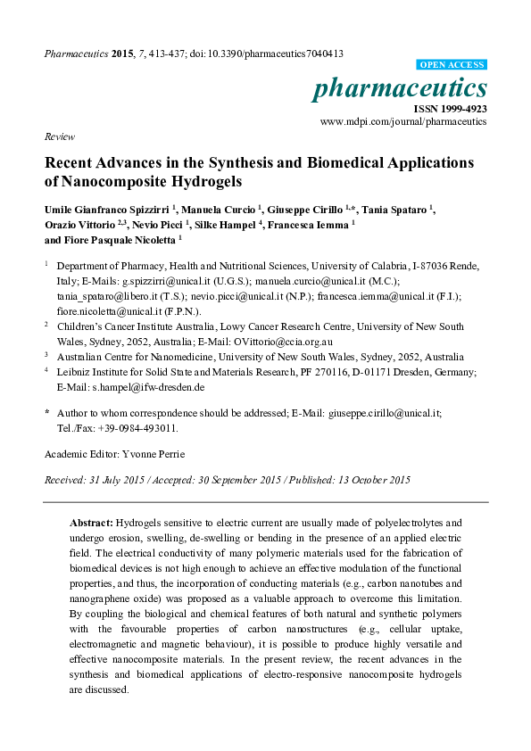 (PDF) Recent Advances in the Synthesis and Biomedical Applications of Nanocomposite Hydrogels ...