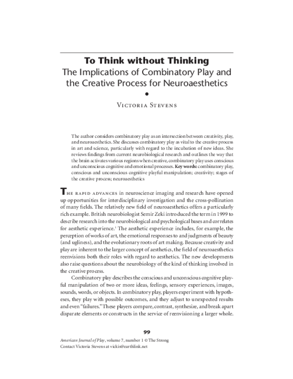 (PDF) To Think without Thinking: The Implications of Combinatory Play ...