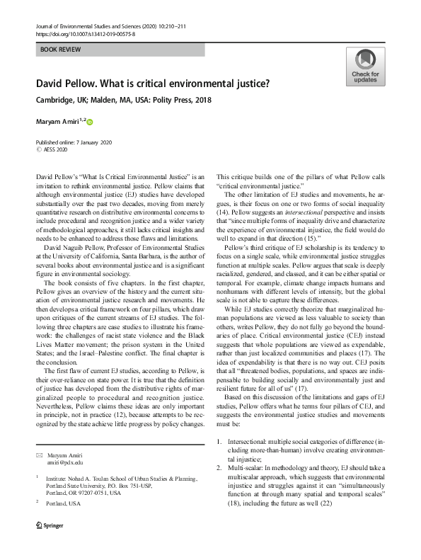 (PDF) David Pellow. What is critical environmental justice?