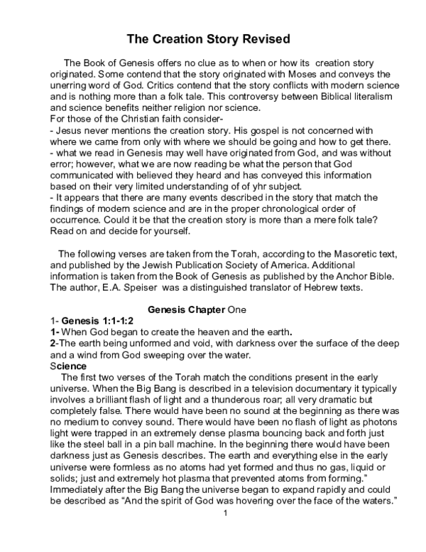 (DOC) The Creation Story Revised