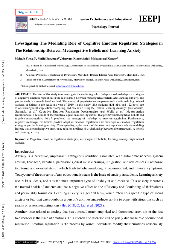 (PDF) Investigating The Mediating Role of Cognitive Emotion Regulation Strategies in The ...
