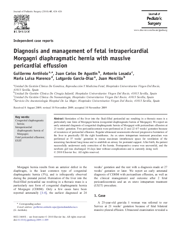 (PDF) Diagnosis and management of fetal intrapericardial Morgagni diaphragmatic hernia with ...