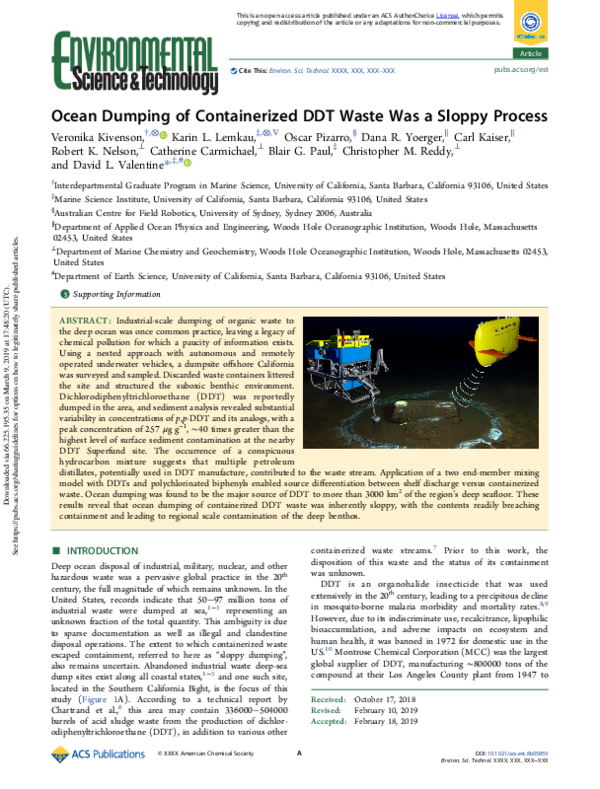 (PDF) Sloppy Ocean Dumping of DDT Waste Causes Regional Contamination