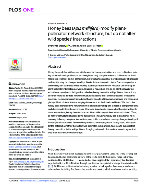 (PDF) Honey bees (Apis mellifera) modify plant-pollinator network structure, but do not alter ...