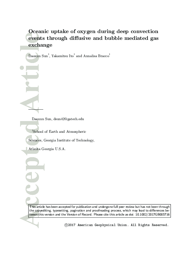 (PDF) Oceanic Uptake of Oxygen During Deep Convection Events Through ...