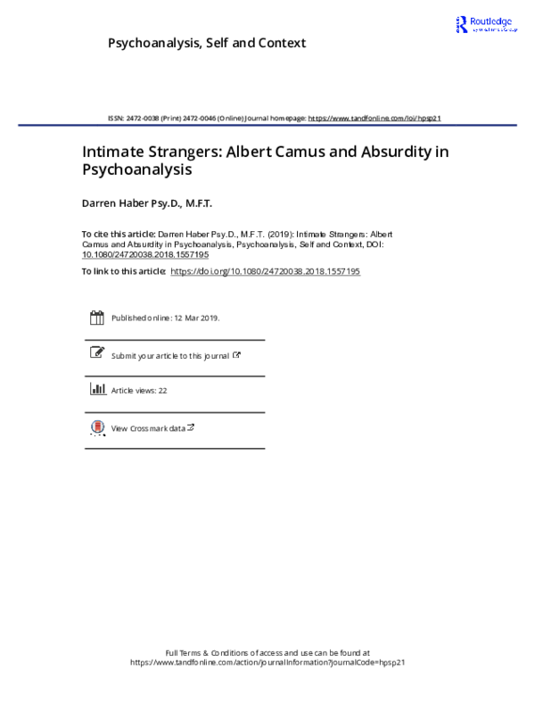 (PDF) Intimate Strangers: Albert Camus and Absurdity in Psychoanalysis