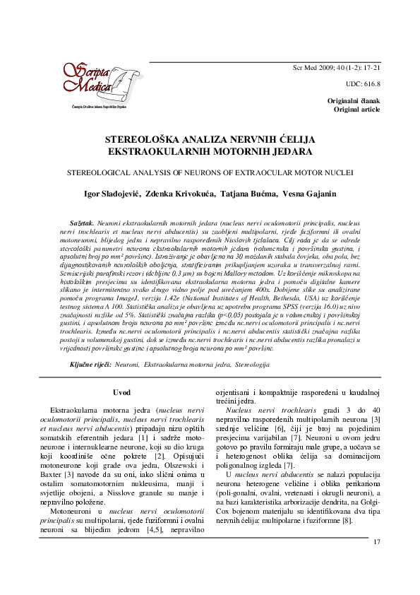 (PDF) Stereological analysis of neurons of extraocular motor nuclei