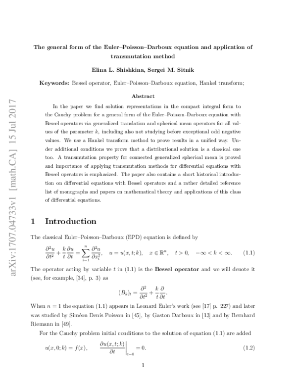 Pdf The General Form Of The Euler Poisson Darboux Equation And Application Of Transmutation