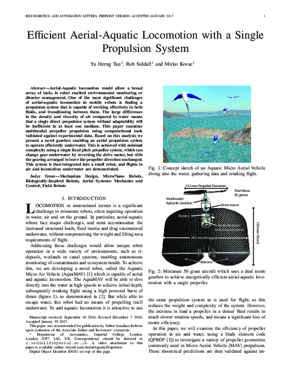 (PDF) Efficient Aerial–Aquatic Locomotion With a Single Propulsion System