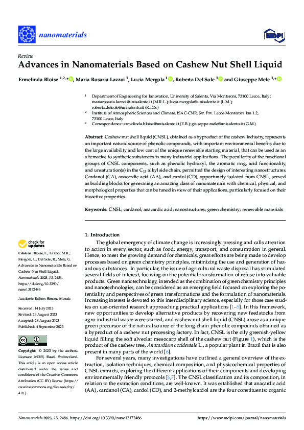 (PDF) Advances in Nanomaterials Based on Cashew Nut Shell Liquid