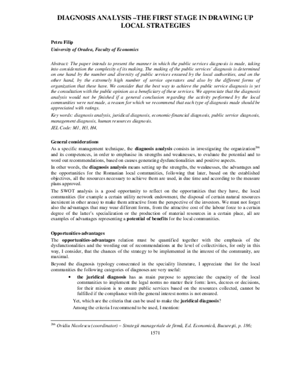(PDF) Diagnosis Analysis the First Stage in Drawing Up Local Strategies