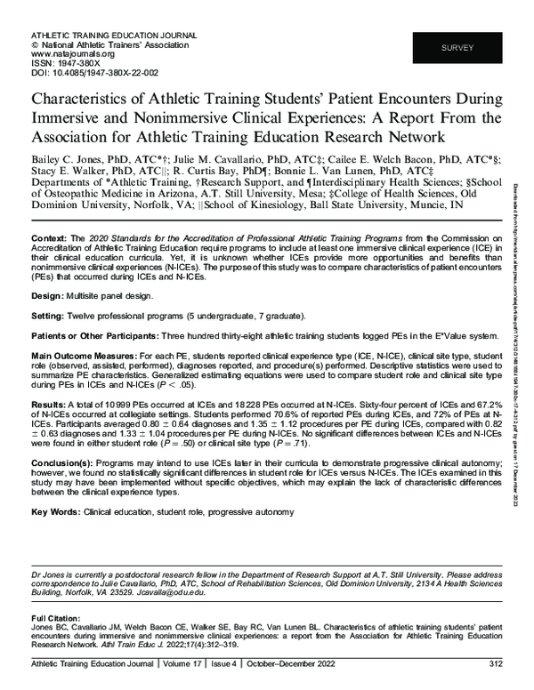 (PDF) Characteristics of Athletic Training Students' Patient Encounters ...