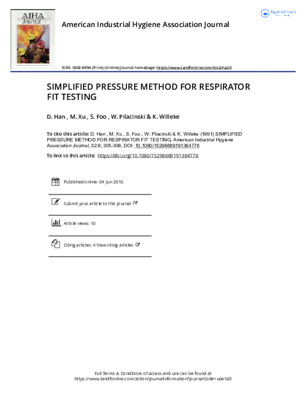 (PDF) Simplified Pressure Method for Respirator Fit Testing