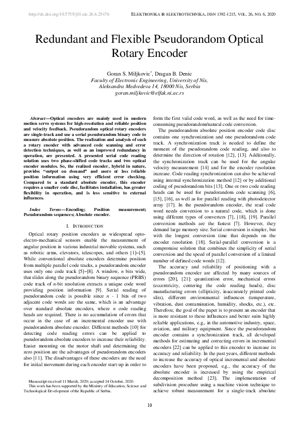 (PDF) Redundant and Flexible Pseudorandom Optical Rotary Encoder