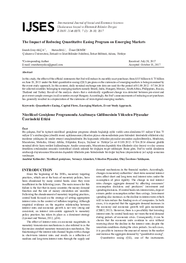 (PDF) The Impact of Reducing Quantitative Easing Program on Emerging Markets