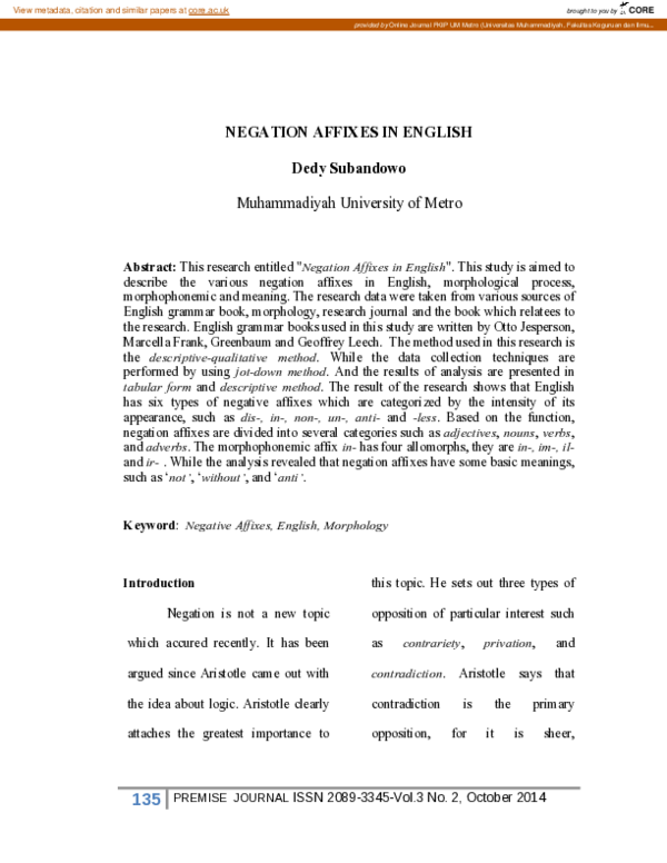 (PDF) Negation Affixes in English