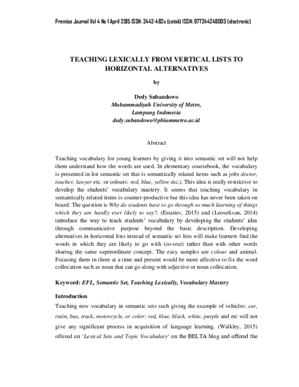 (PDF) Teaching Lexically from Vertical Lists to Horizontal Alternatives