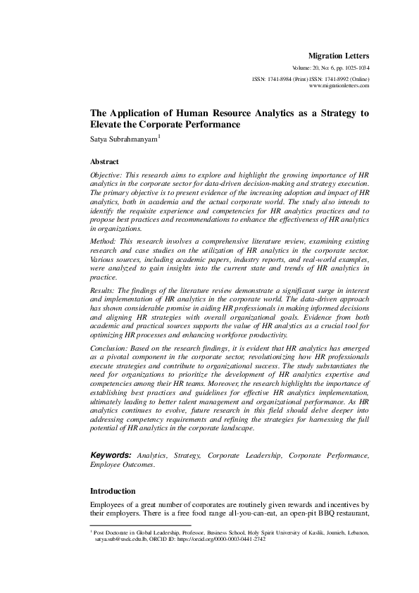 (PDF) The Application of Human Resource Analytics as a Strategy to ...