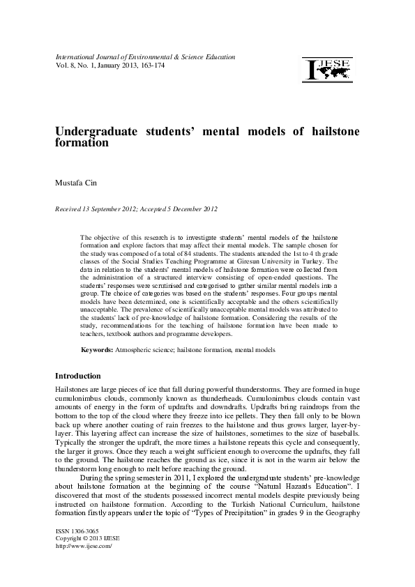 (PDF) Undergraduate students' mental models of hailstone formation