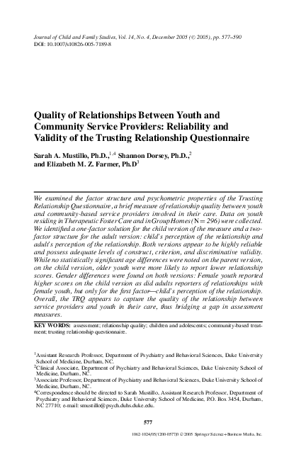 (PDF) Quality of Relationships Between Youth and Community Service ...