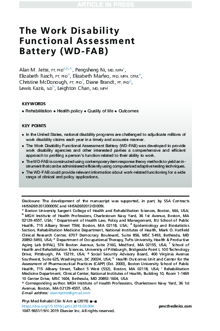 (PDF) The Work Disability Functional Assessment Battery (WD-FAB)