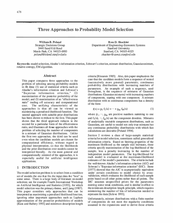 (PDF) Three Approaches to Probability Model Selection