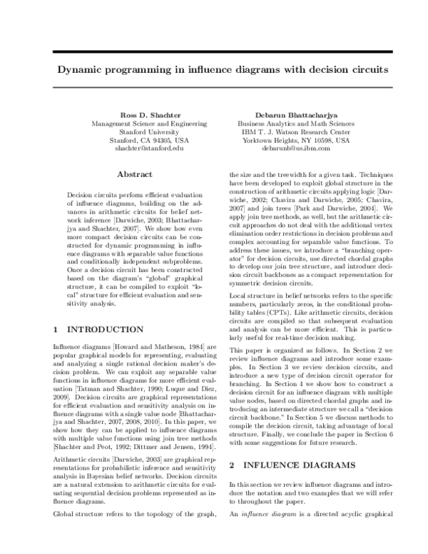 (PDF) Dynamic programming in in uence diagrams with decision circuits