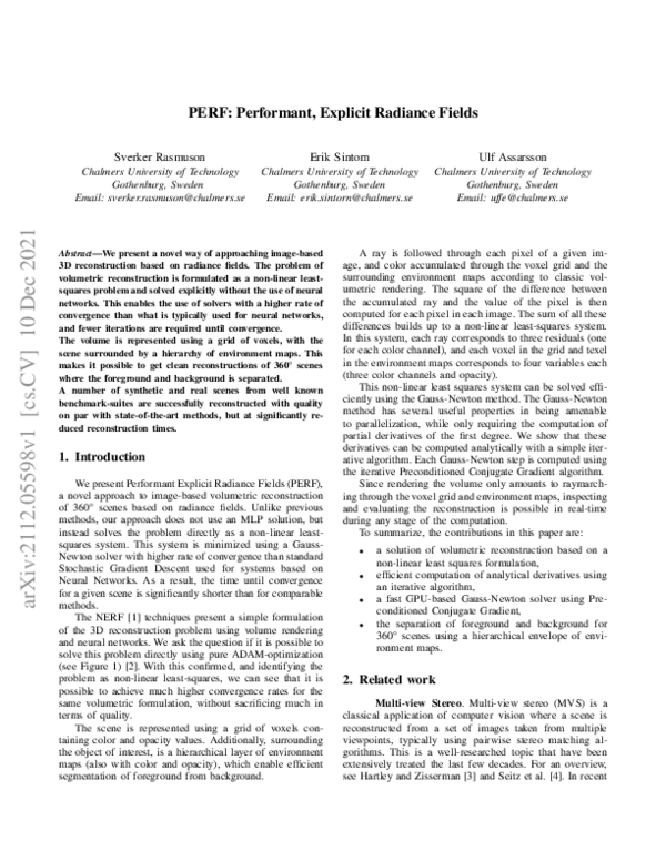 (PDF) PERF: Performant, Explicit Radiance Fields