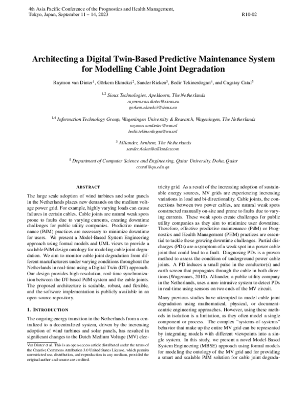 (PDF) Architecting a Digital Twin-Based Predictive Maintenance System for Modelling Cable Joint ...