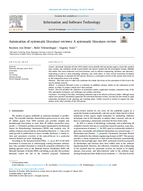 (PDF) Automation of systematic literature reviews: A systematic literature review