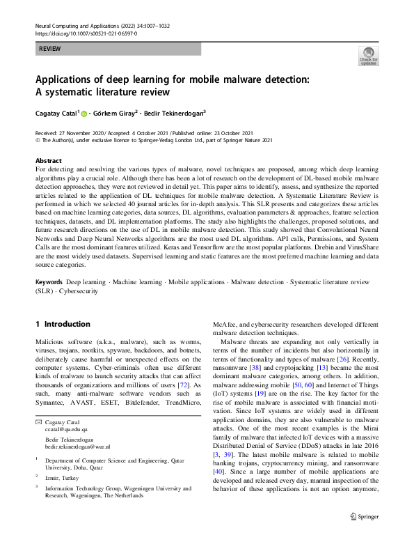 Pdf Applications Of Deep Learning For Mobile Malware Detection A