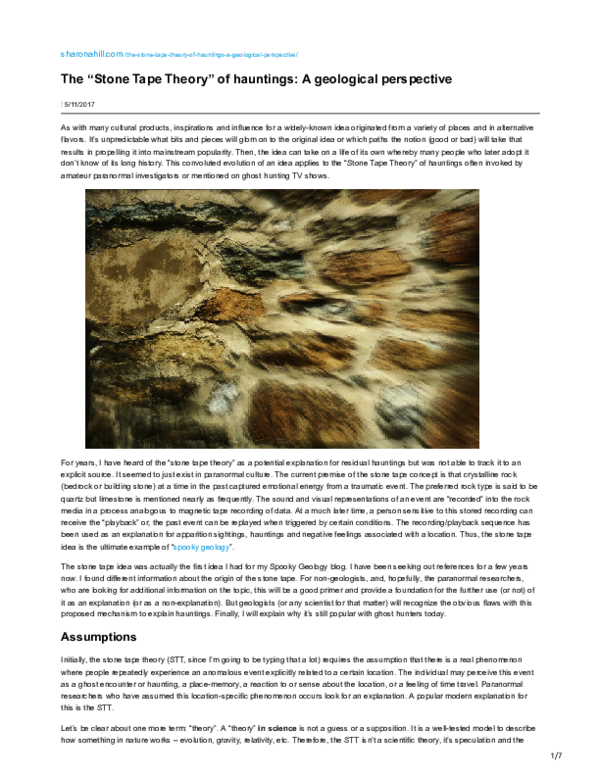 (PDF) The "Stone Tape Theory" of hauntings: A geological perspective