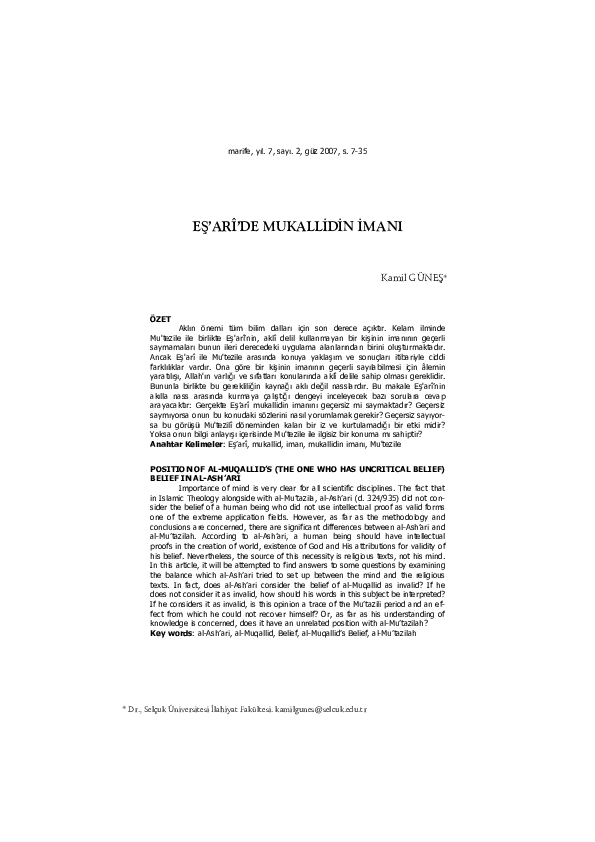 (PDF) Eş’Arî’De Mukalli̇di̇n İmani