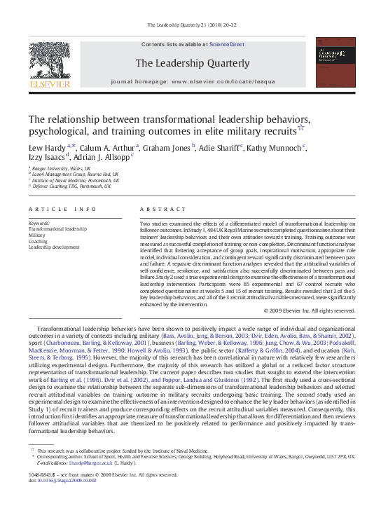 (PDF) The relationship between transformational leadership behaviors ...