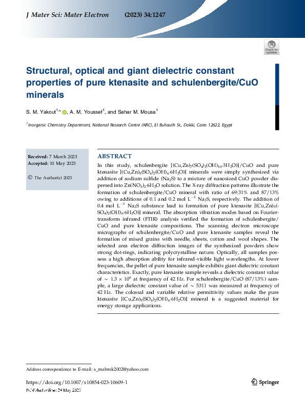 (PDF) Structural, optical and giant dielectric constant properties of pure ktenasite and ...