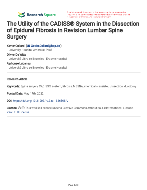 (PDF) The Utility of the CADISS® System in the Dissection of Epidural ...
