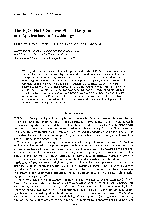 (PDF) The H2O NaCl–sucrose phase diagram and applications in cryobiology