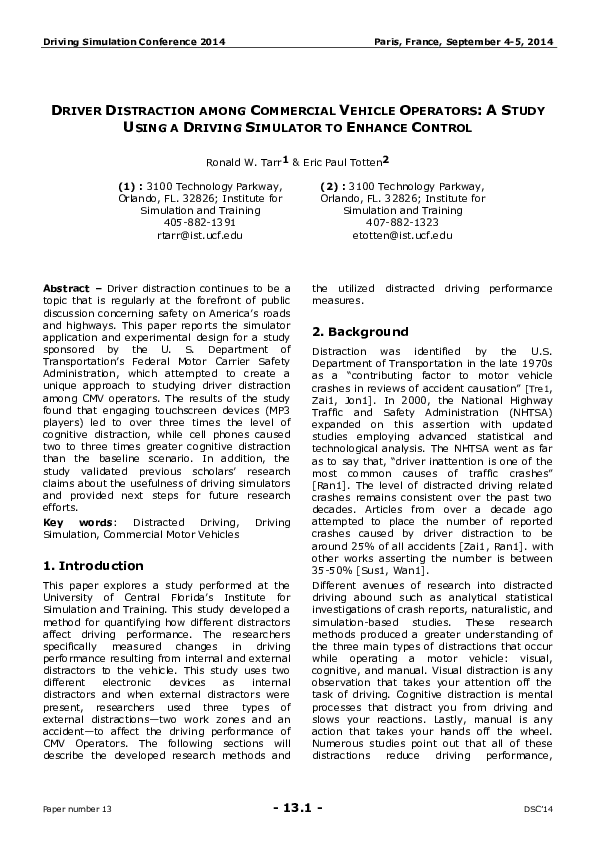 (PDF) Driver Distraction Among Commercial Vehicle Operators: A Study ...