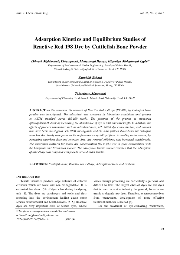 (PDF) Adsorption Kinetics and Equilibrium Studies of Reactive Red 198 ...
