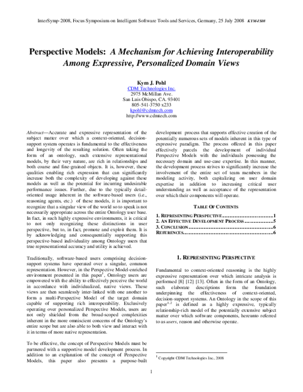 (PDF) Perspective Models: A Mechanism for Achieving Interoperability ...
