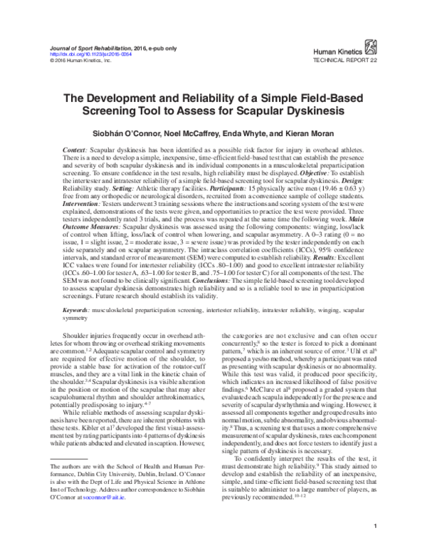 (PDF) The Development and Reliability of a Simple Field-Based Screening Tool to Assess for ...